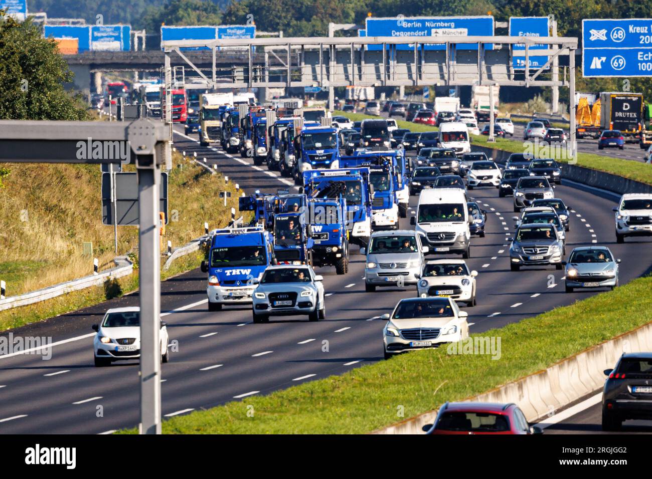 Eching, Germany. 10th Aug, 2023. Numerous vehicles of different ...