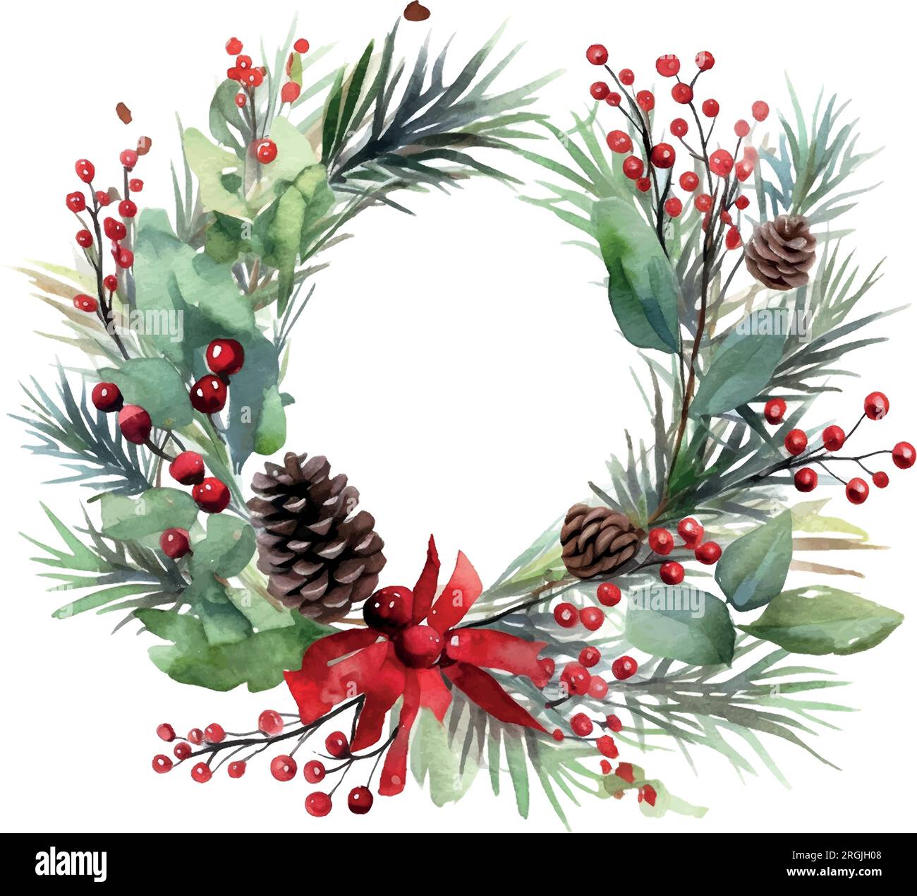 Retro christmas wreath watercolor, great design for any purposes ...