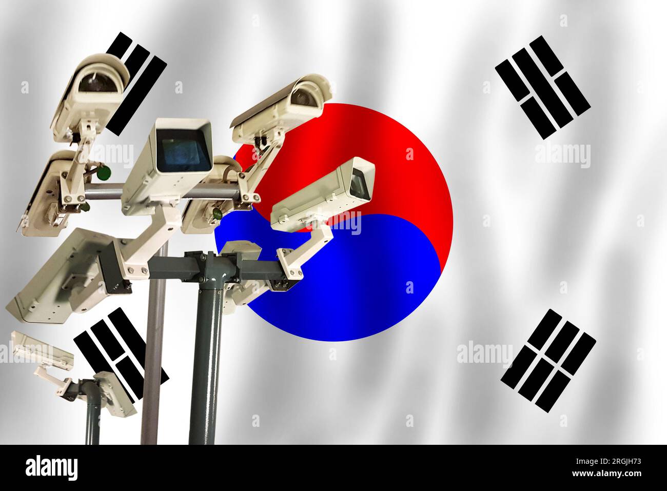 Korean CCTV camera on the flag of Korea Surveillance, security, control ...