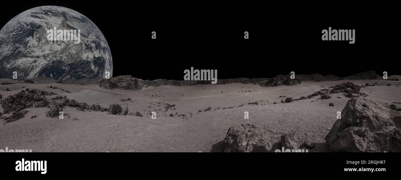 Planet with arid landscape, rocky hills and mountains and a giant ...