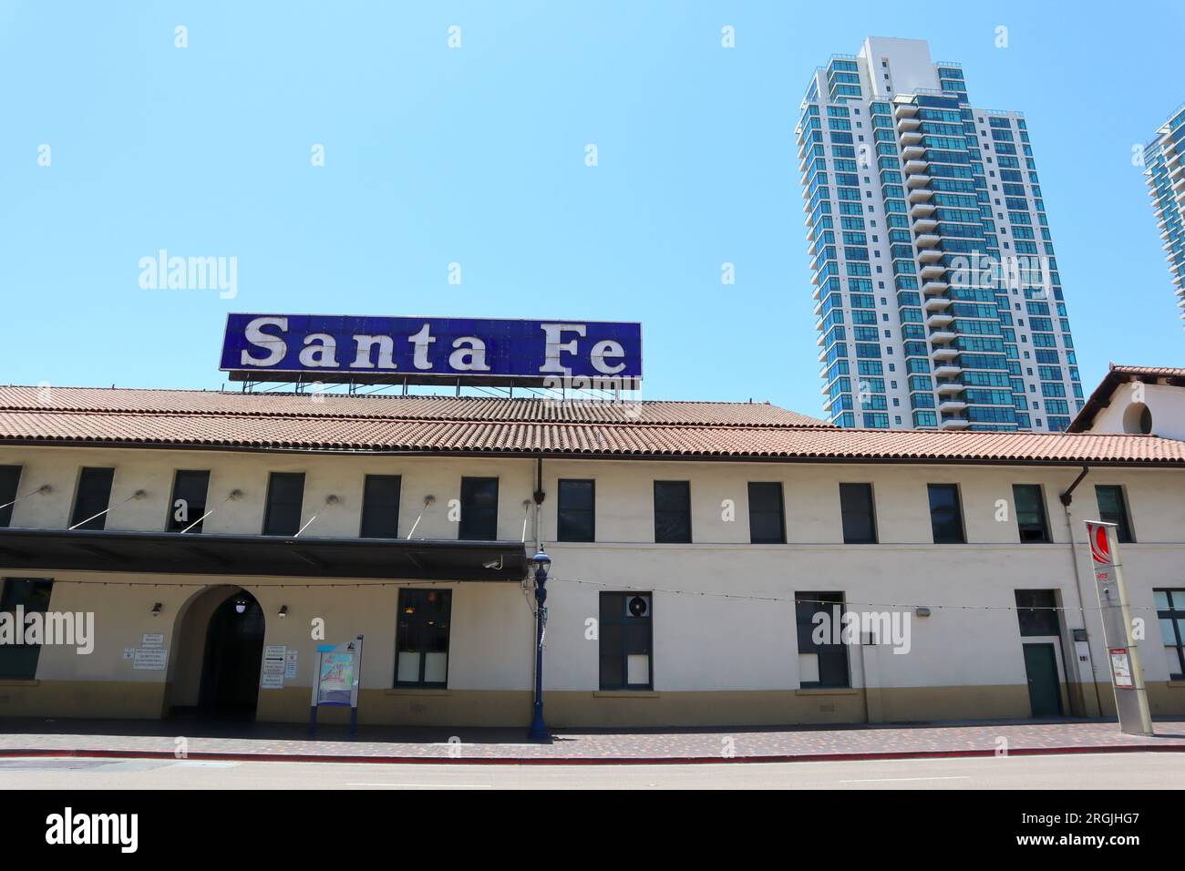 SAN DIEGO, California: San Diego SANTA FE Depot Trains and MTS bus stop ...