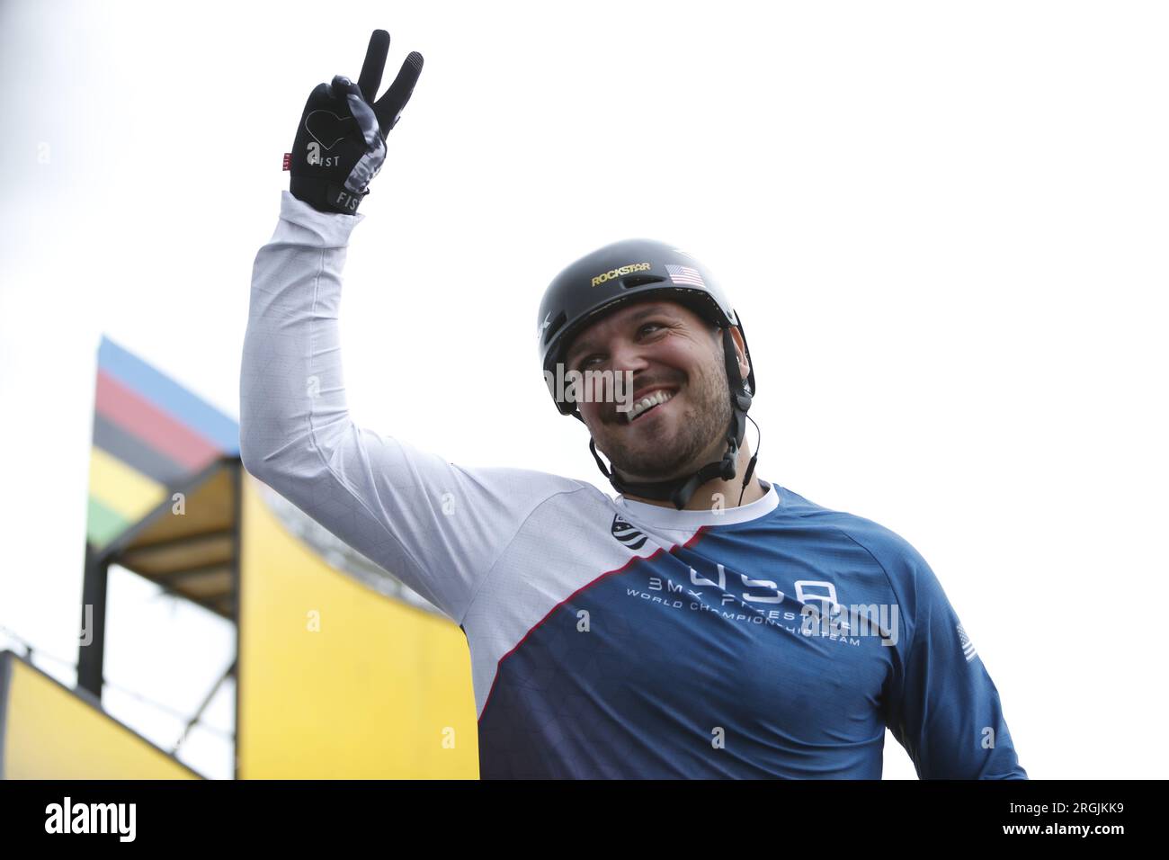 USA's Nick Bruce celebrates after taking bronze in the BMX Freestyle ...