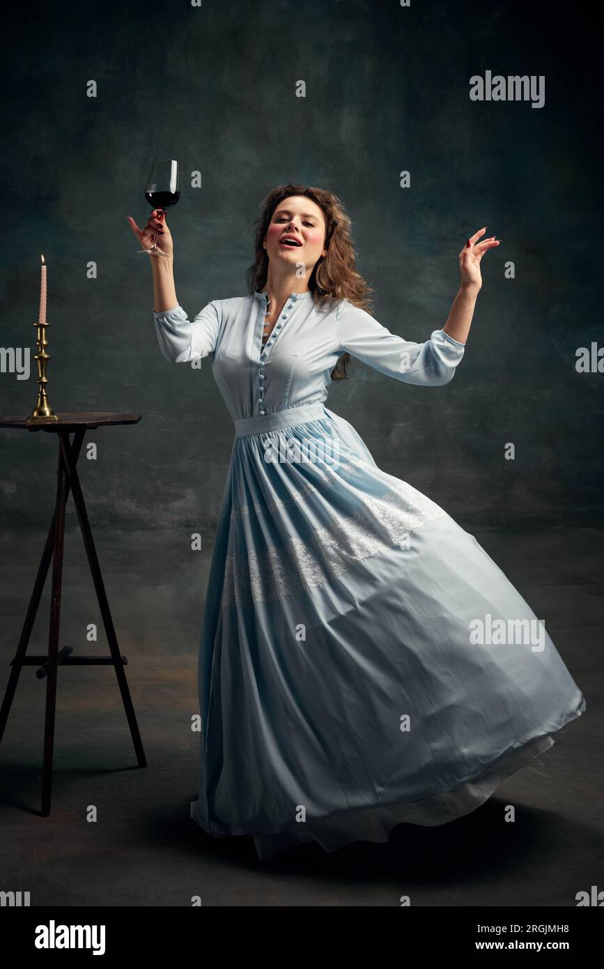 Princess. Full length ortrait of aristocratic woman wearing blue ...