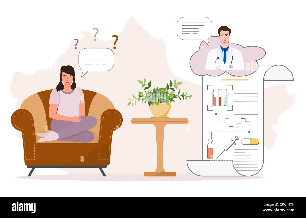 Scared girl sitting at home in chair, having received the results of ... Scared girl sitting at home in chair, having received the results of ...