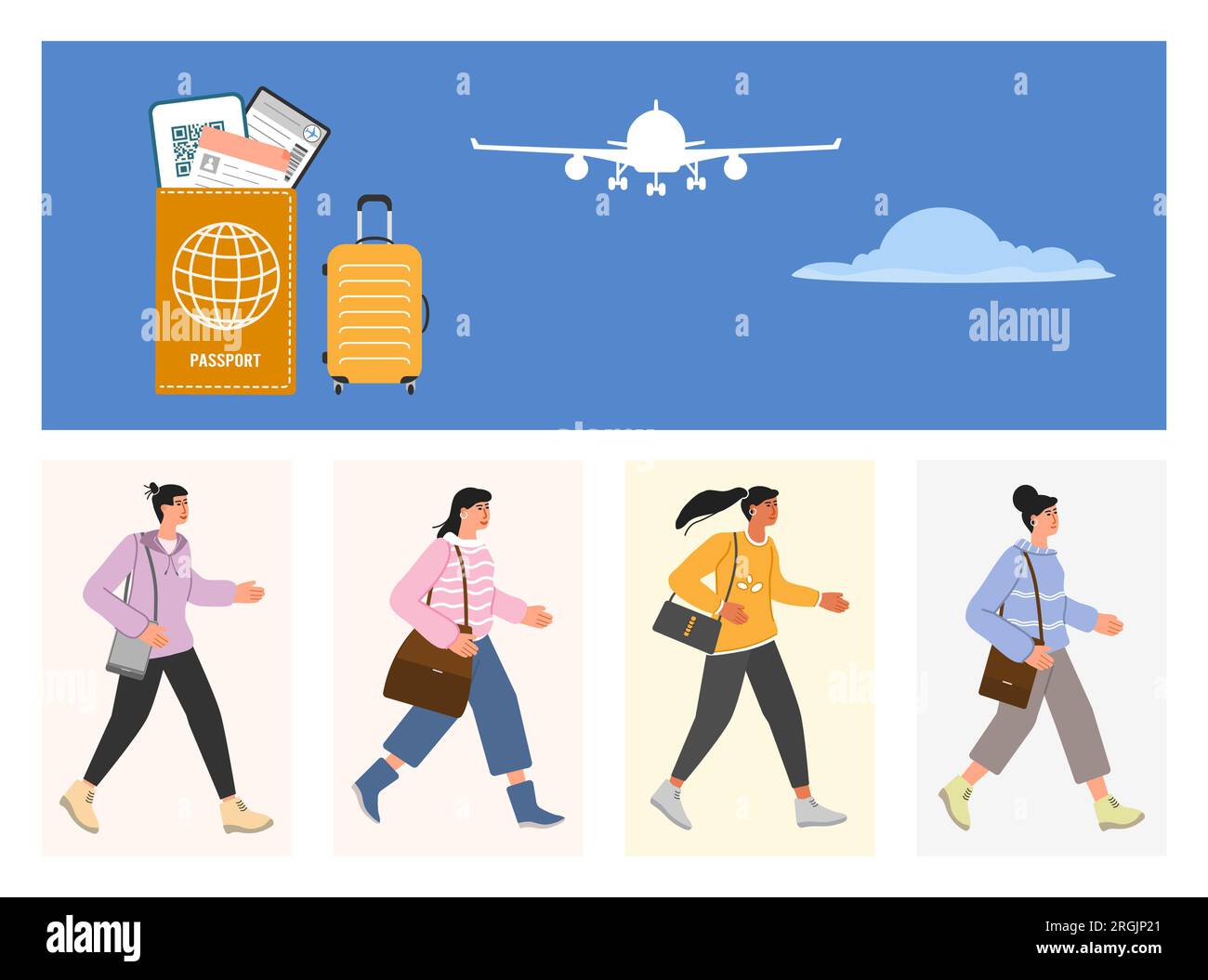 Tourist People Summer vacation Man Woman Adventure Tourism Plane ...