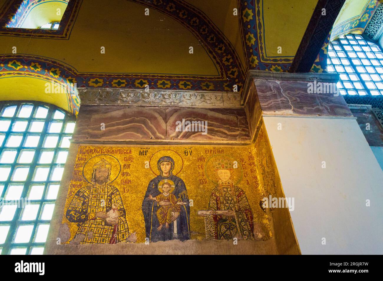Byzantine ceiling and apse golden mosaics of the Virgin Mary, mother of ...