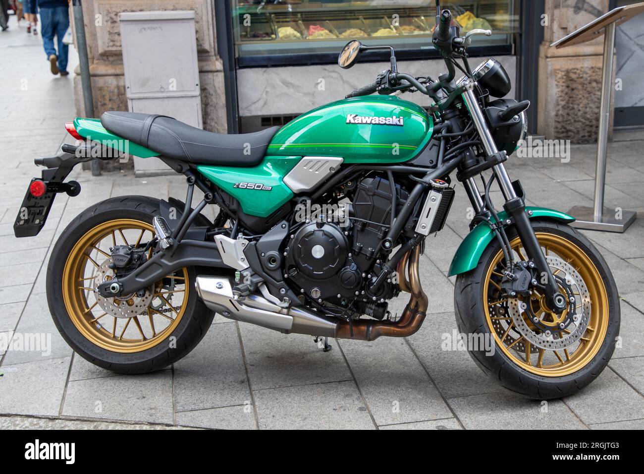 Milan , Italy - 08 07 2023 : Kawasaki text brand of motorcycle Z900RS ...