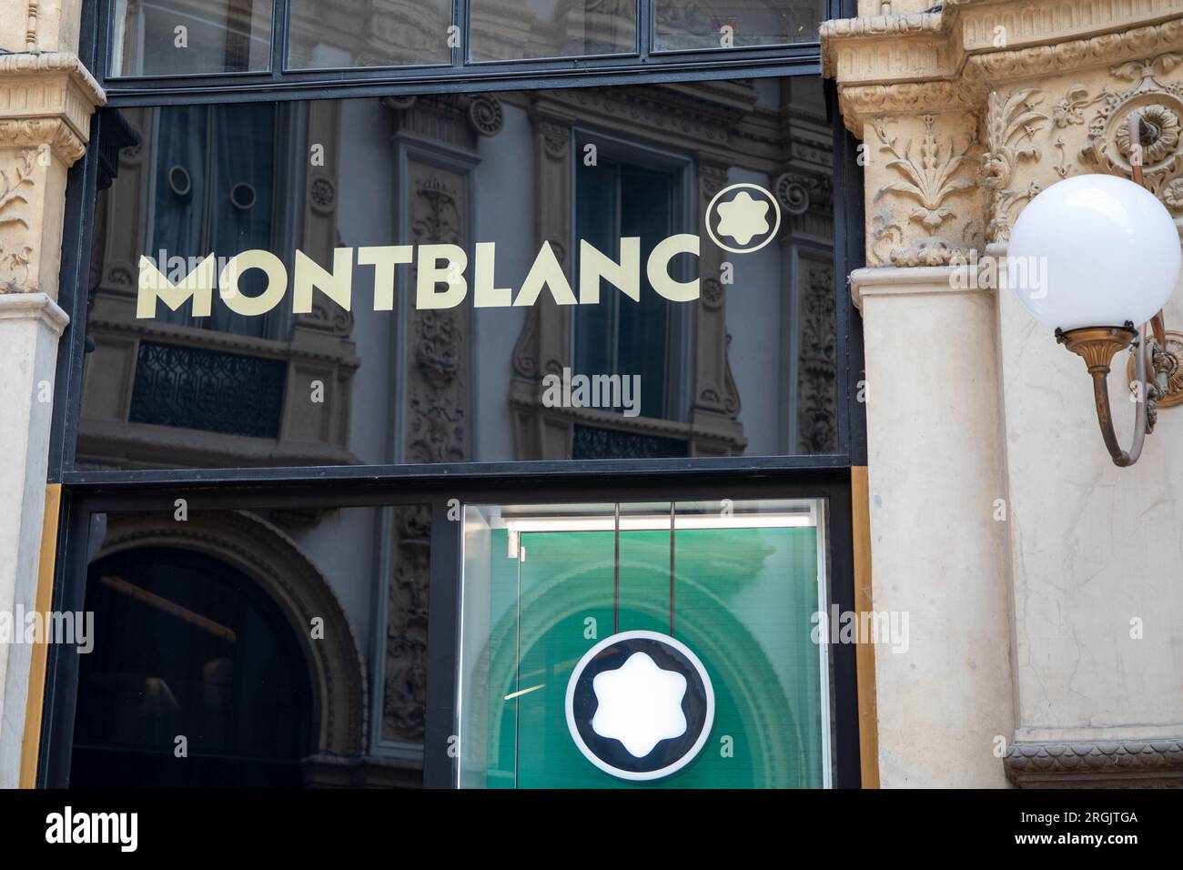 Milan , Italy - 08 07 2023 : Mont blanc shop brand logo and sign text ...