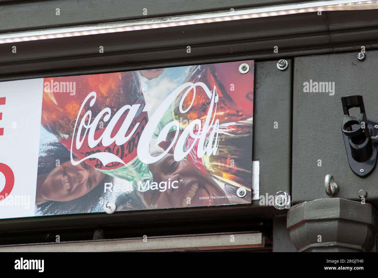 Milan , Italy - 08 07 2023 : Coca Cola real magic advertisement sign ...