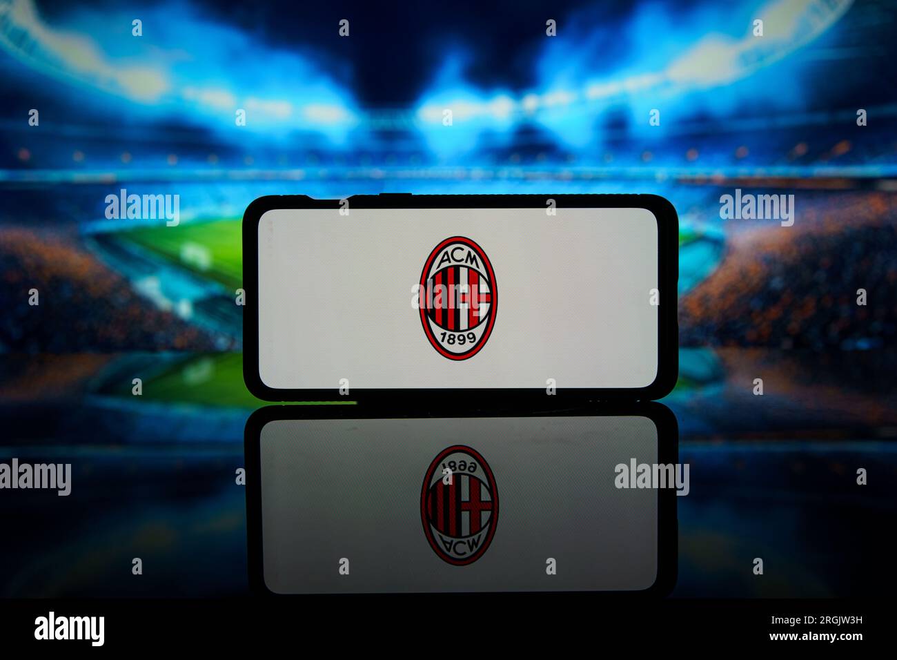 Italy football league Serie A team AC Milan logo on screen Stock Photo ...