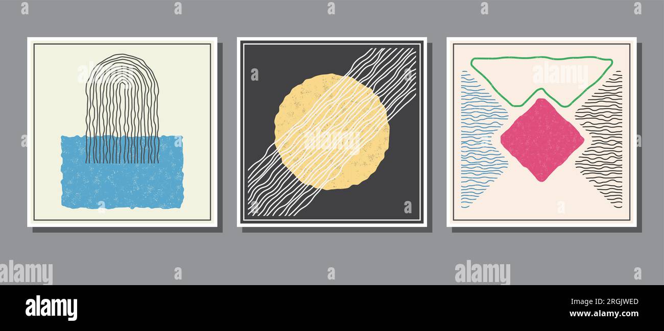 The composition of distorted geometric shapes. A collection of posters ...