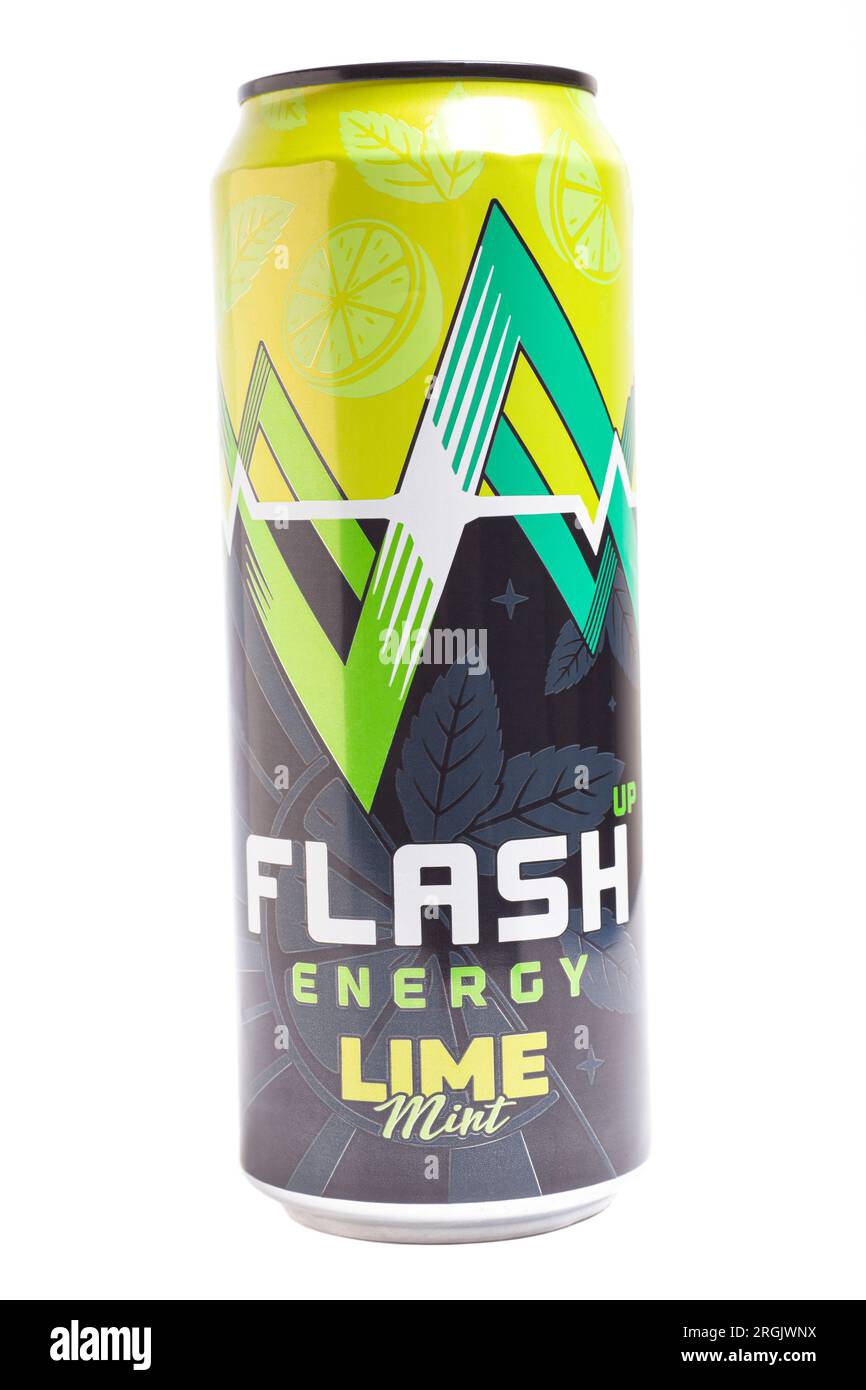 Moscow, Russia, August 05, 2023: Energy Drink Flash Up Energy Mint Lime ...