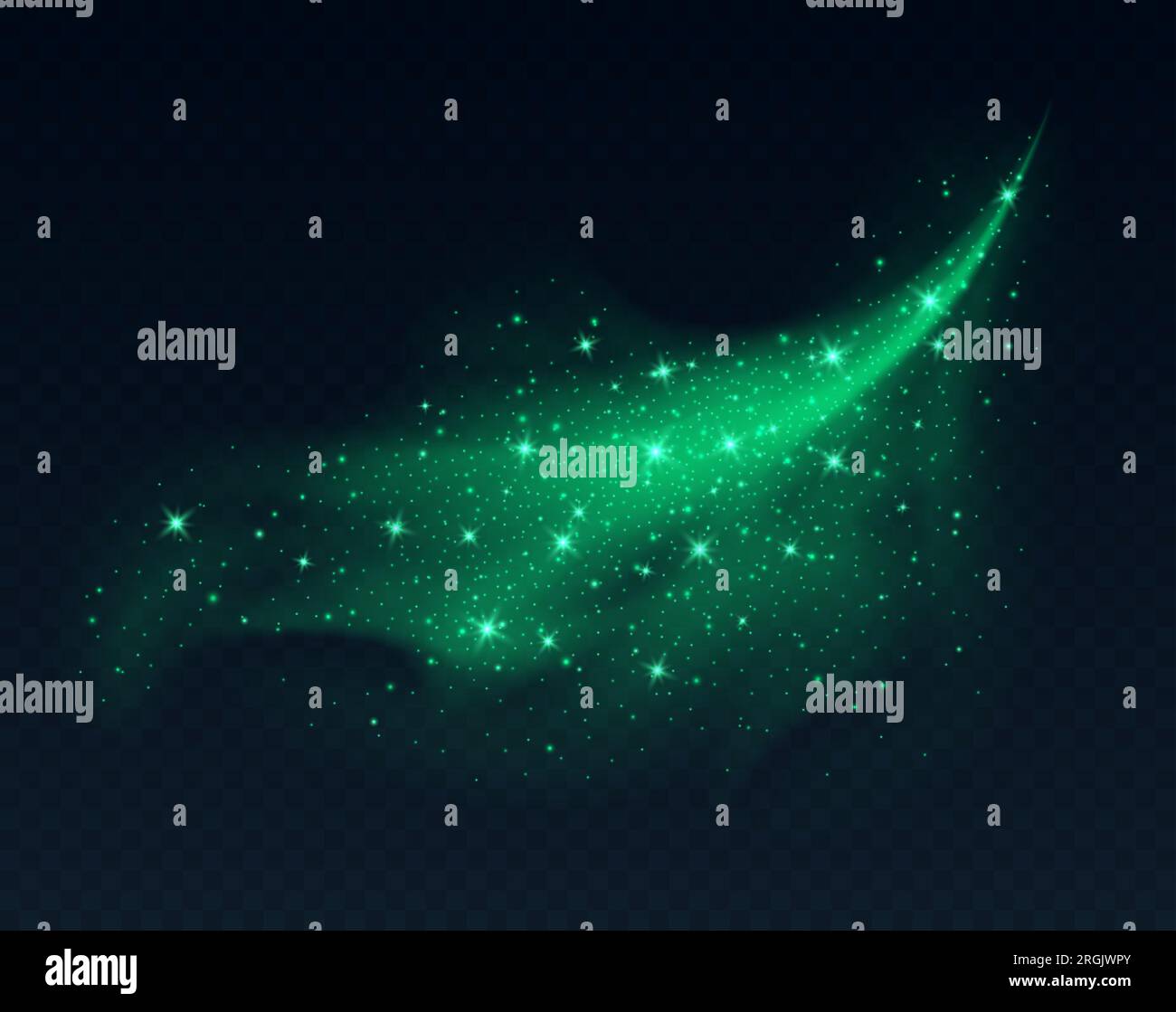 Green dust cloud with sparkles isolated on dark background. Stardust ...