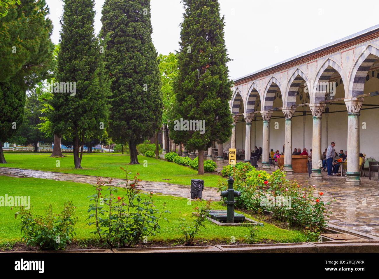 :View of Topkapi Palace courtyard on rainy spring day.Layout of the ...