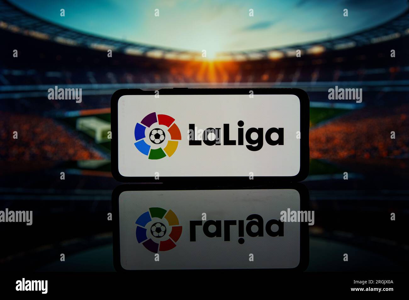 Spanish Football league LaLiga logo on screen Stock Photo - Alamy