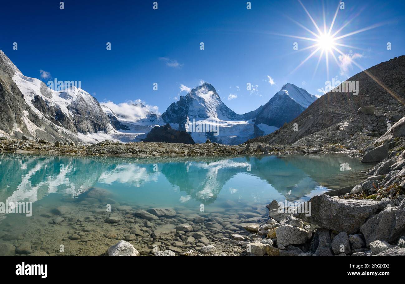 panorama of Dent Blanche, Grand Corner with reflection in an glacial ...