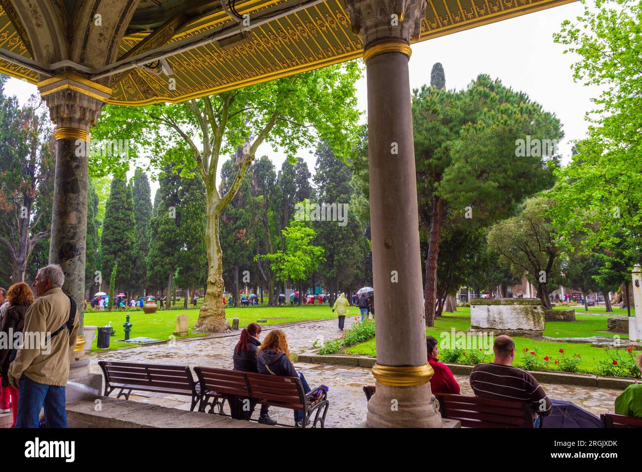 :View of Topkapi Palace courtyard on rainy spring day.Layout of the ...