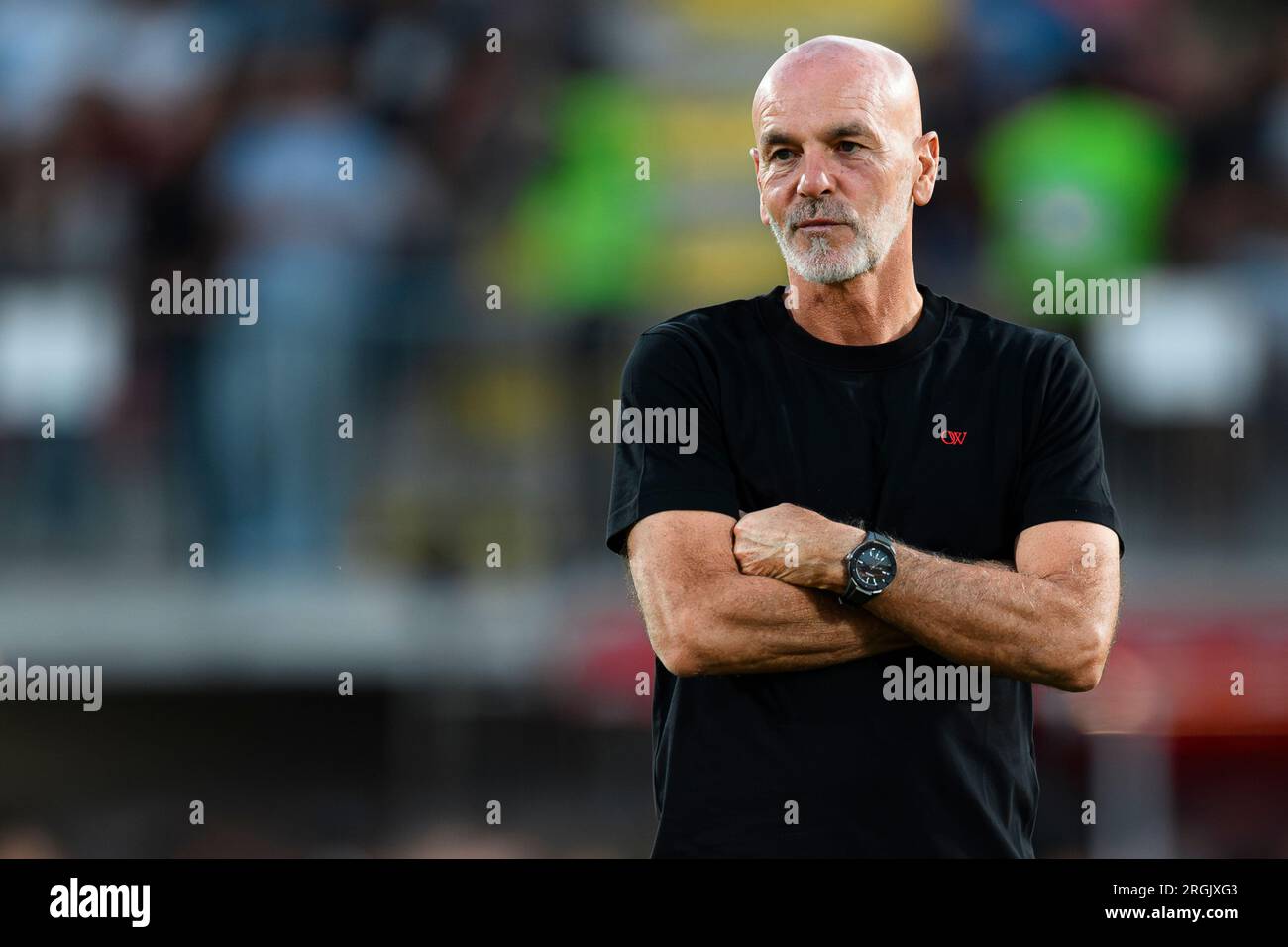 Stefano Pioli, head coach of AC Milan, looks on during warm up prior to ...