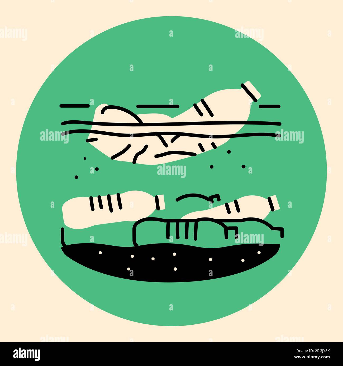 Plastic pollution in ocean black line icon. Pictogram for web page ...