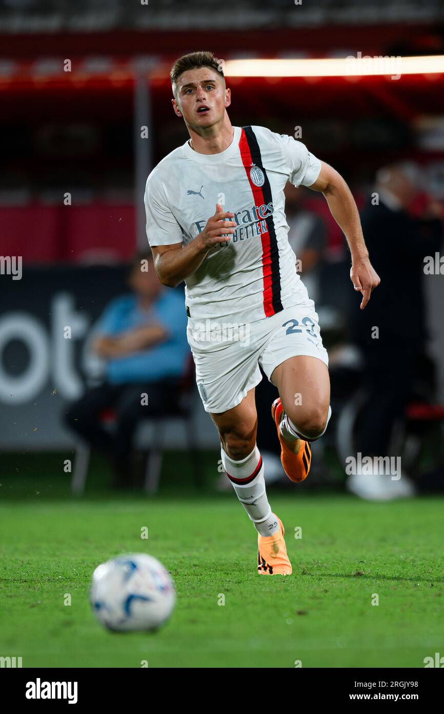 Lorenzo Colombo of AC Milan in action during the Trofeo Silvio ...