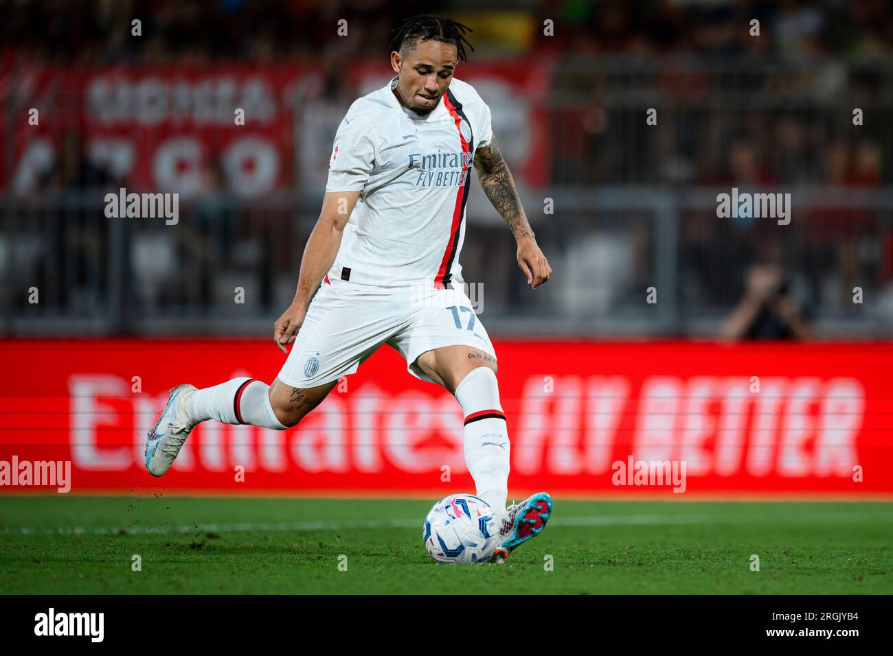 Noah Okafor of AC Milan scores a penalty kick during penalty shoot out ...