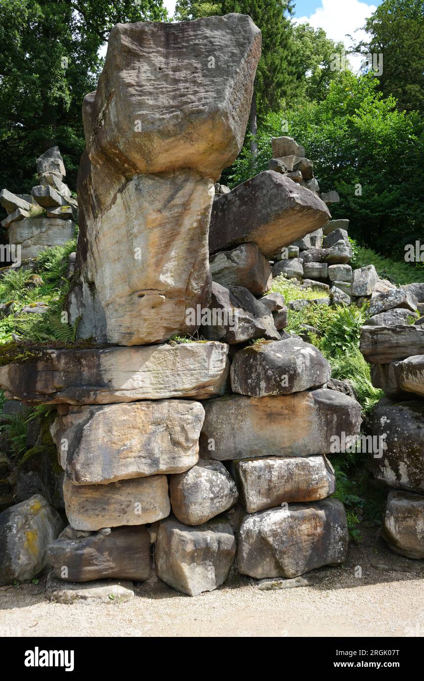 Pile of balanced rocks in woodland, Derbyshire, UK Stock Photo - Alamy