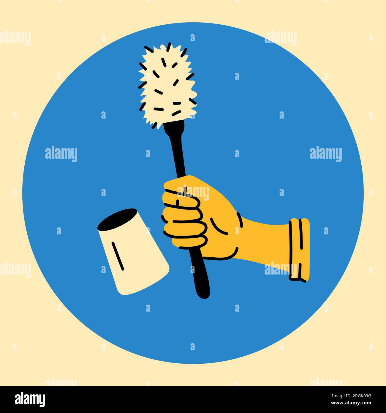 Hand in glove with brush cleaning toilet black line icon. Pictogram for ...