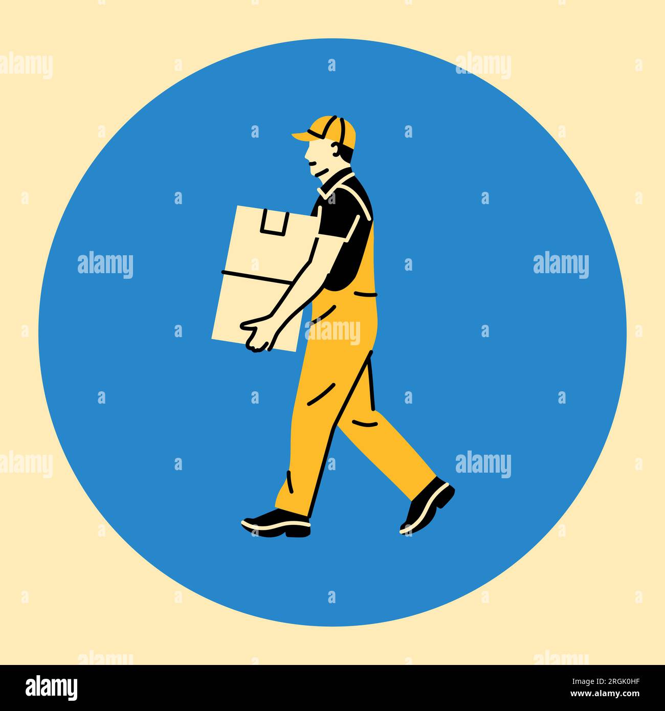 The courier carries the boxes black line icon. Pictogram for web page ...