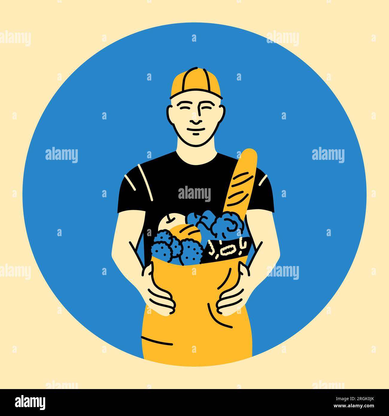 Courier with food black line icon. Food delivery service. Pictogram for ...