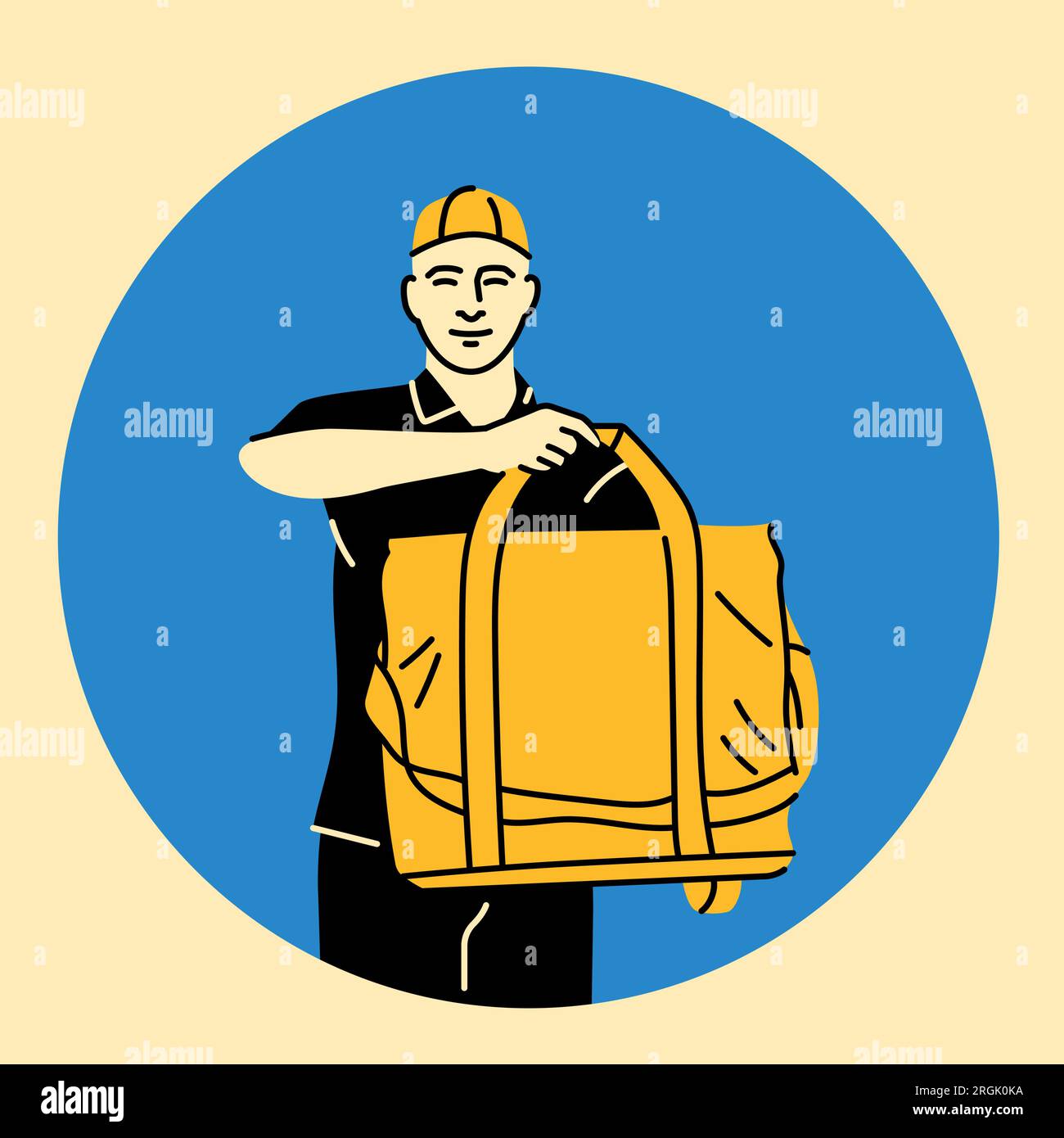Courier with bag black line icon. Food delivery service. Pictogram for ...