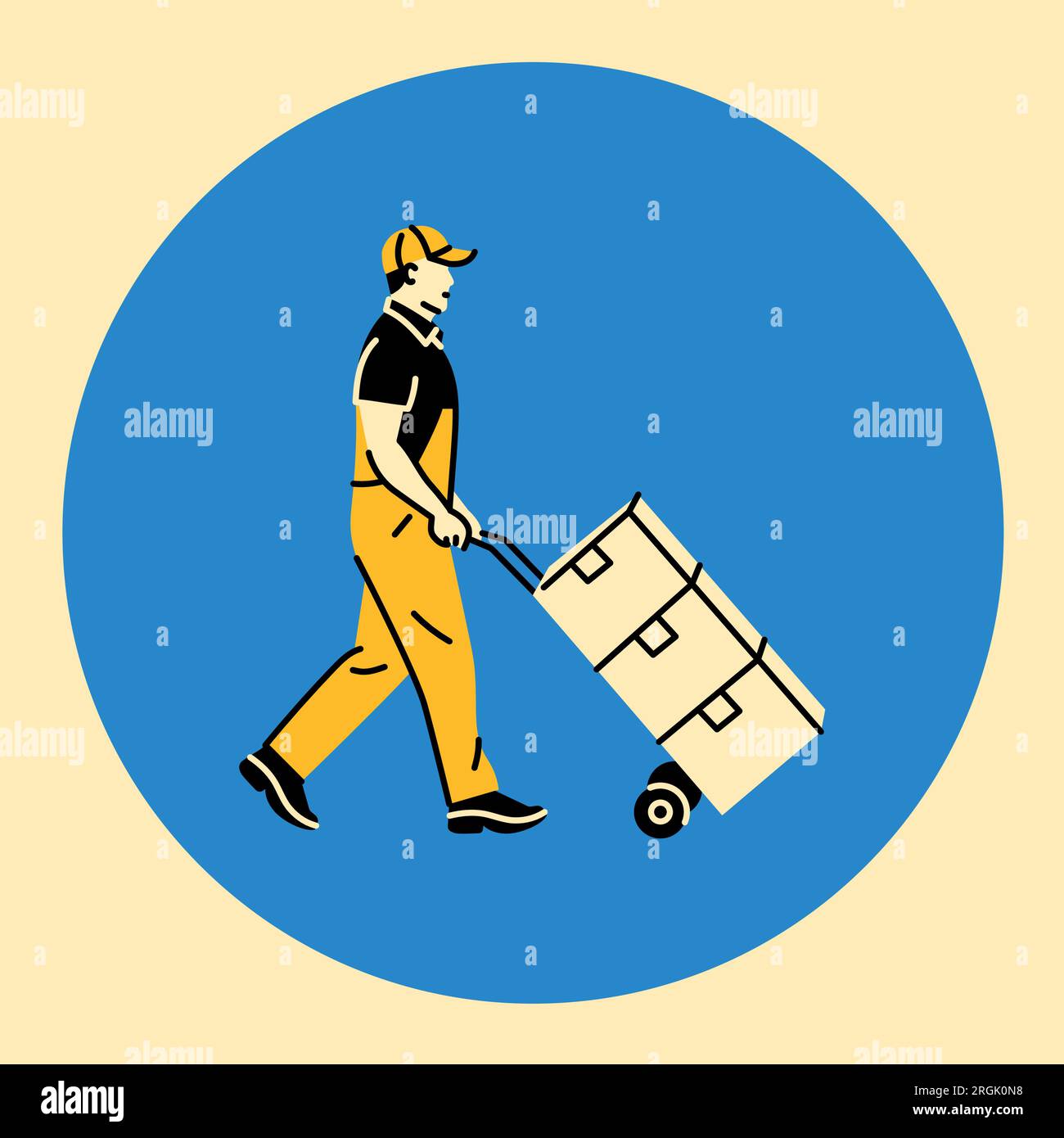 Delivery man with cart black line icon. Pictogram for web page, mobile ...