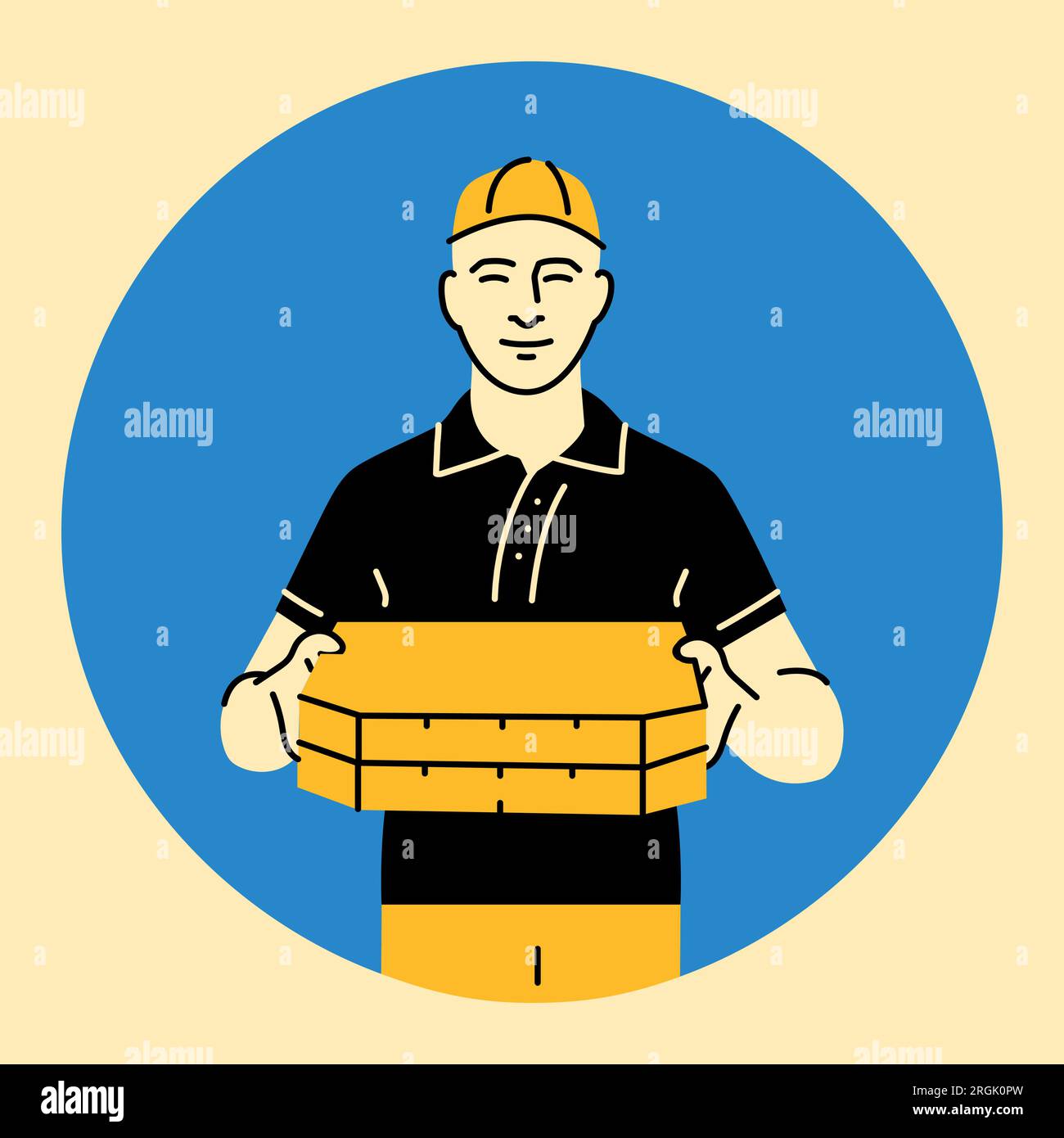 Courier with pizza black line icon. Food delivery service. Pictogram ...