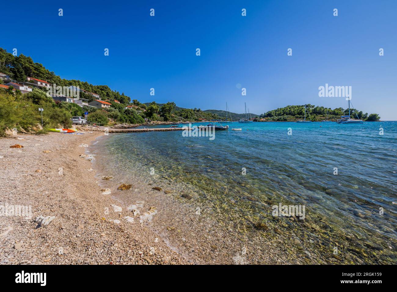Photo shows seaside scenery of Gradina Bay on the west of the island of ...