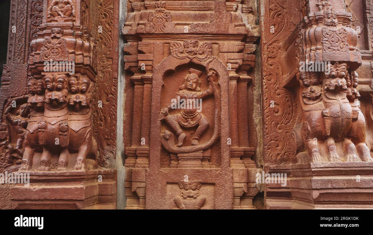 Sculpture of Lord Krishna defeating Kaliya Mardan and Yeli Sculptures on the Aghoreshwara Temple ...