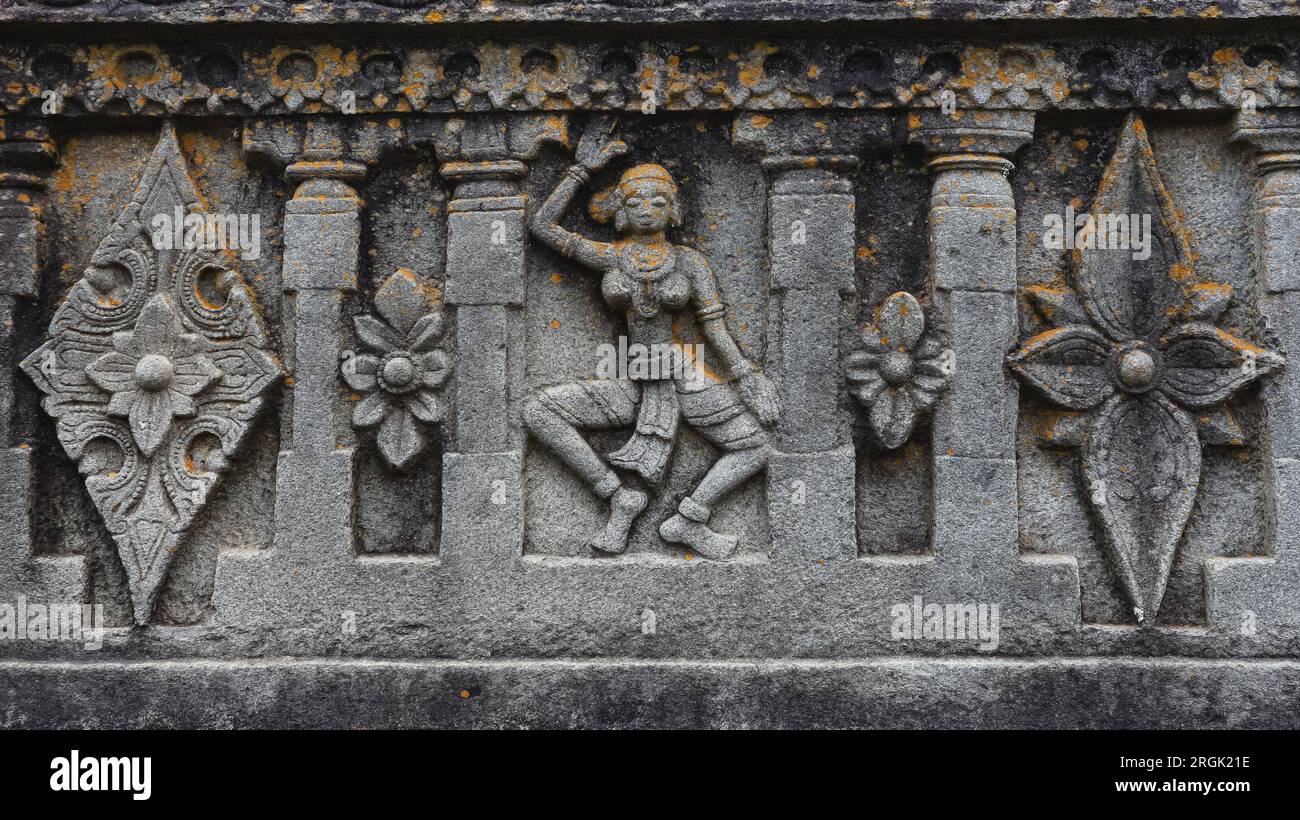 Sculpture of Dancer in the Panel of Flower, Shantinath Basadi, Built in ...