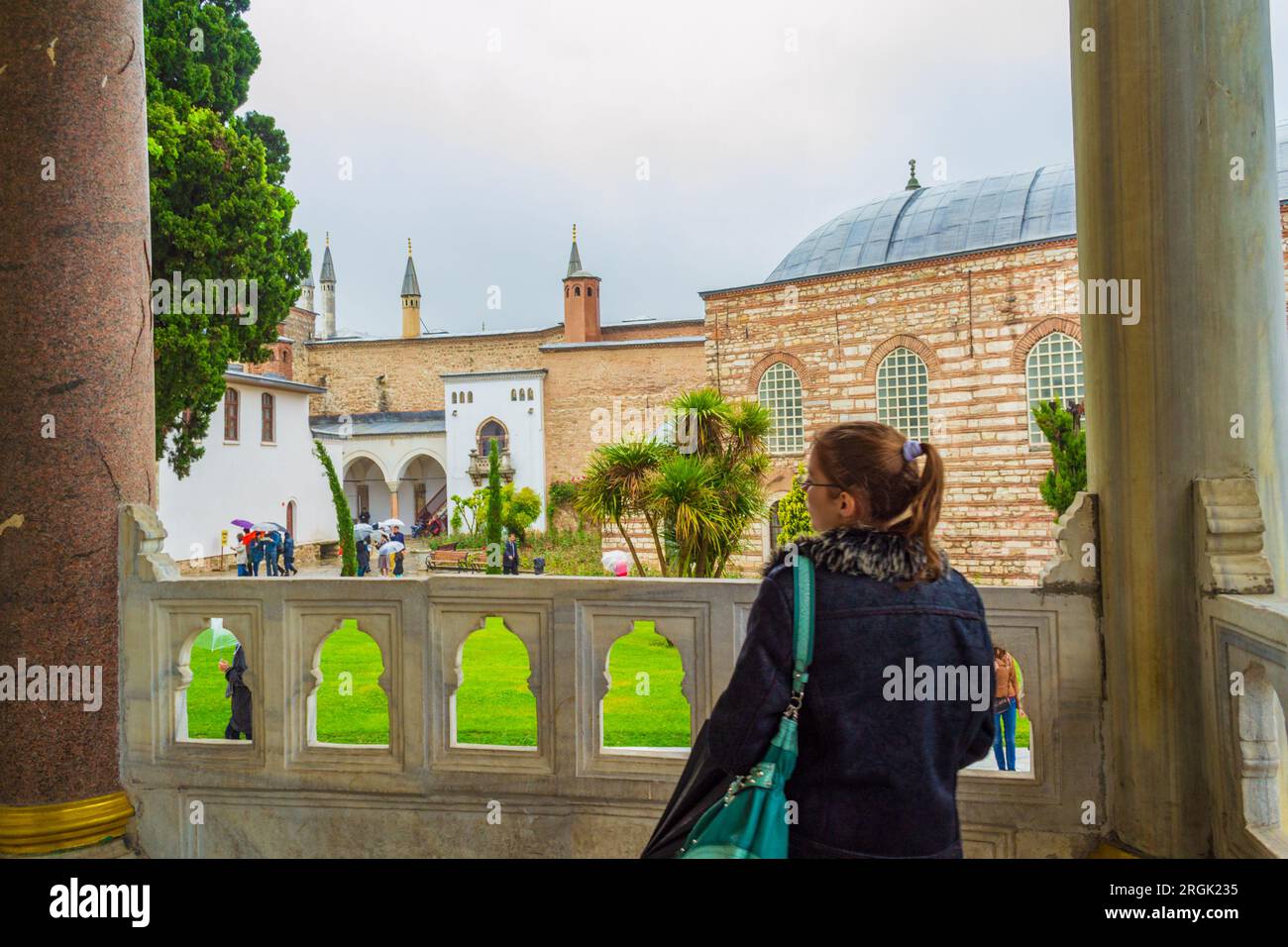 view of Topkapi Palace courtyard on rainy spring day.Layout of the ...