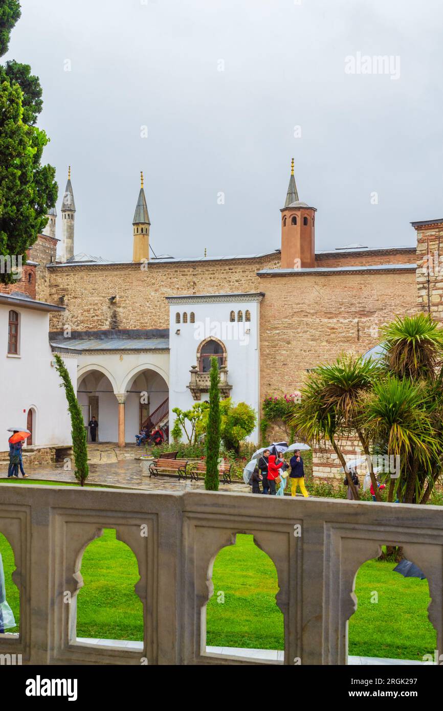 view of Topkapi Palace courtyard on rainy spring day.Layout of the ...