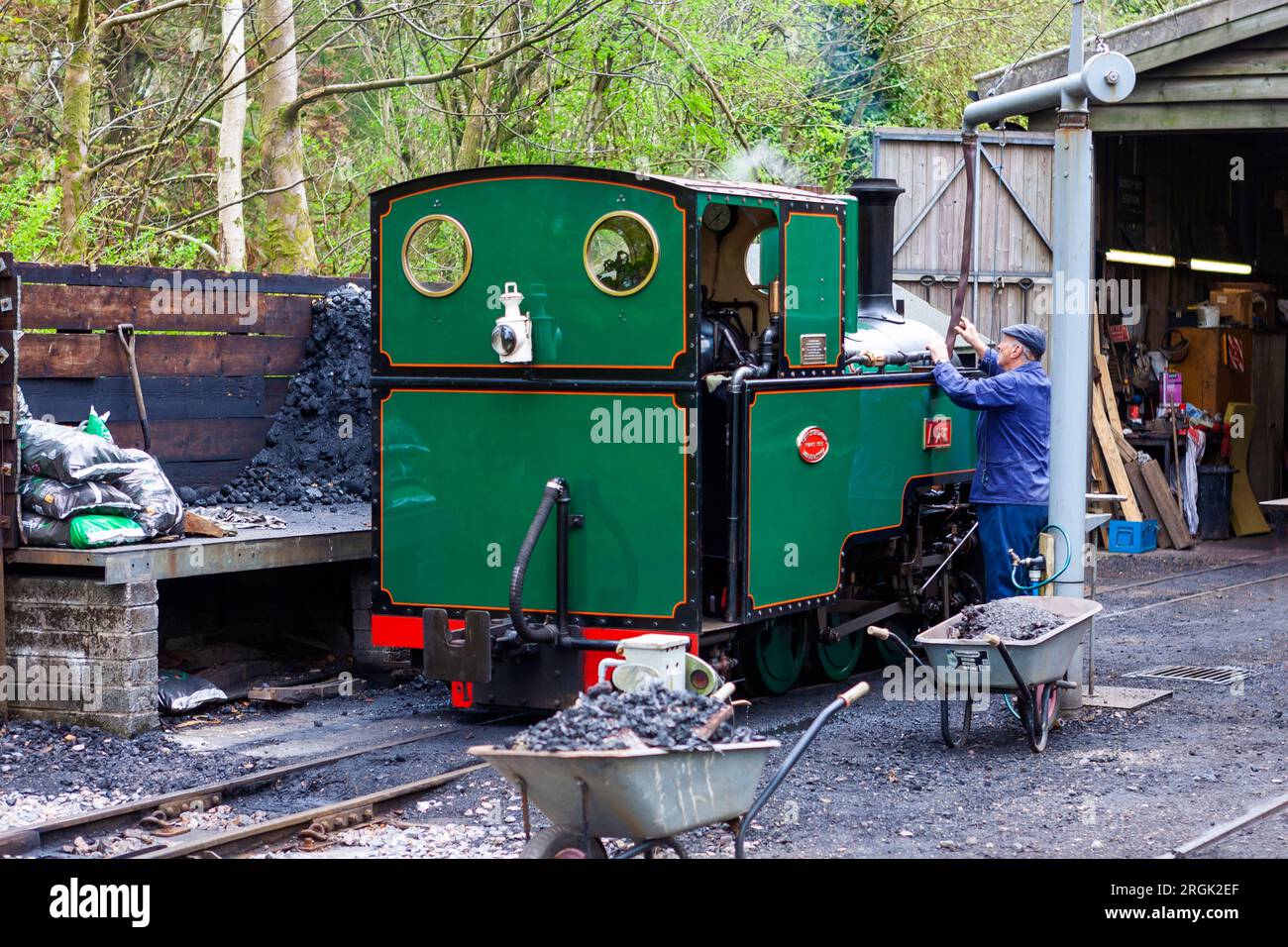Steam locomotive "Axe", a 0-6-0 side-tank locomotive, fueling and ...