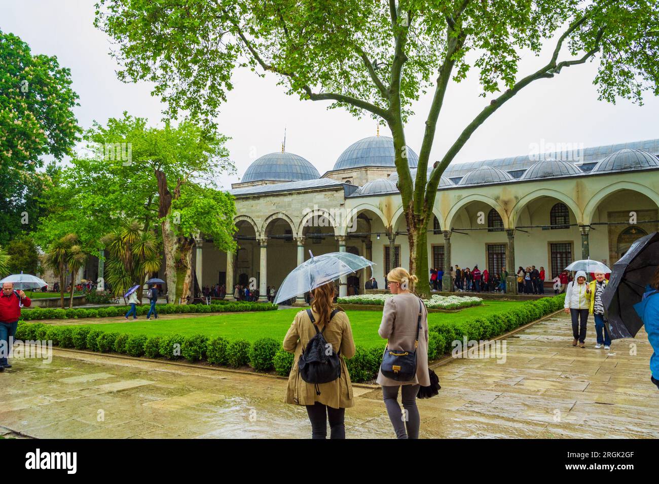 view of Topkapi Palace courtyard on rainy spring day.Layout of the ...