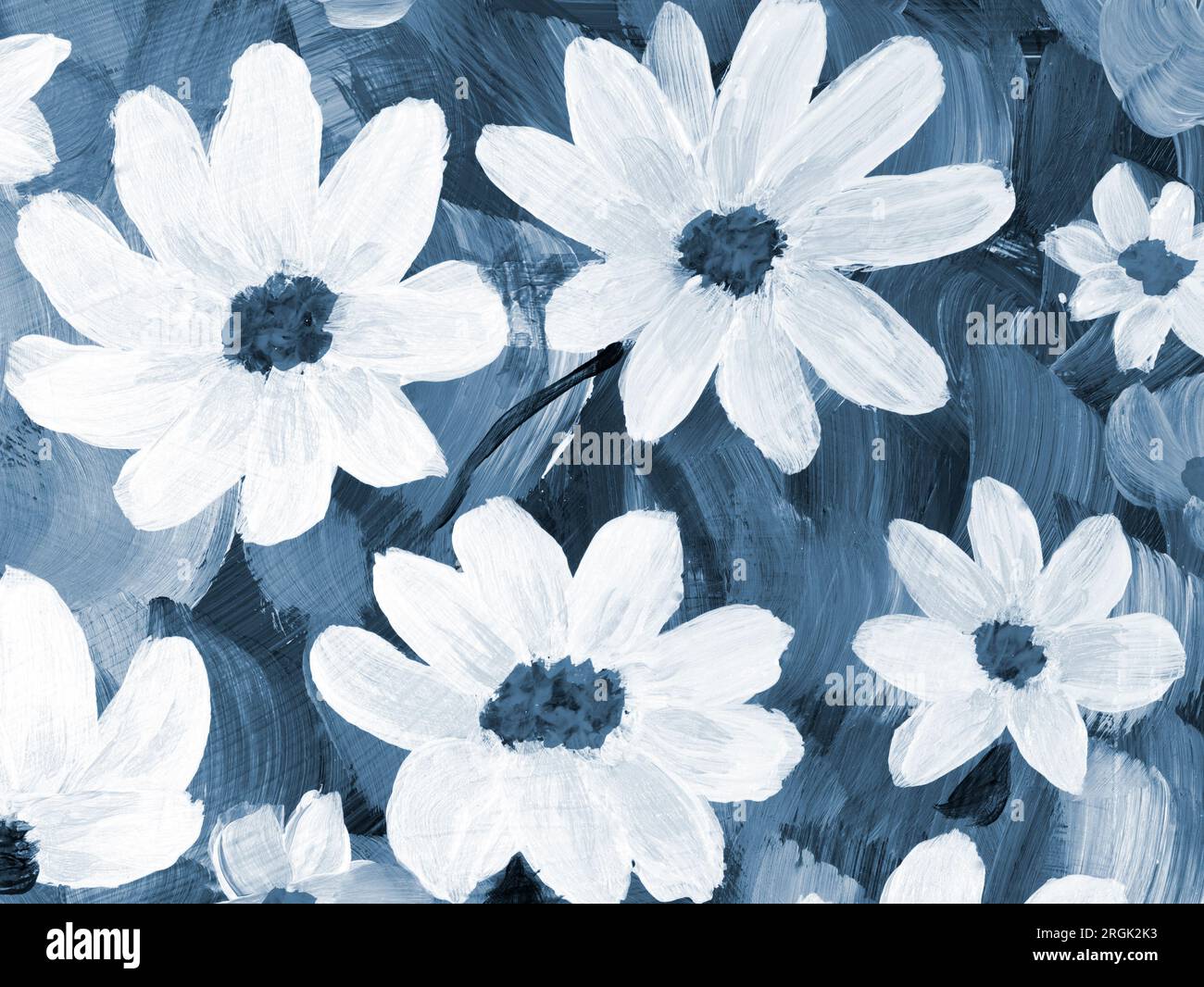 Abstract daisy flowers, original hand drawn, impressionism style, color ...