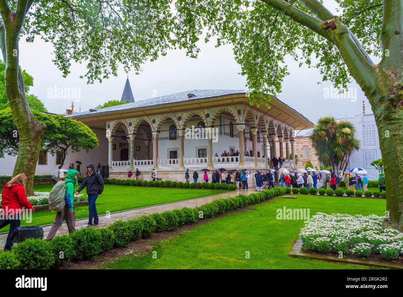 view of Topkapi Palace courtyard on rainy spring day.Layout of the ...