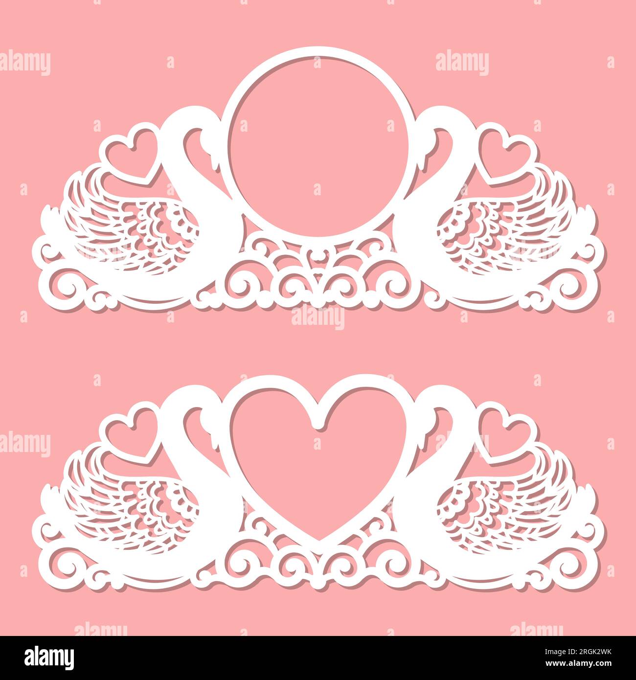 Frames with beautiful swans. Template for laser cutting of paper, wood ...