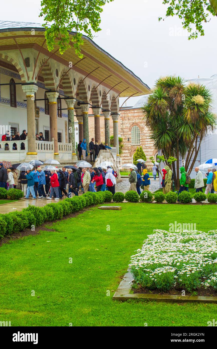 view of Topkapi Palace courtyard on rainy spring day.Layout of the ...