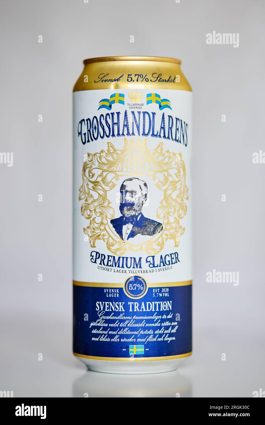 Grosshandlarens Premium Lager, Swedish beer, 500 ml can Stock Photo - Alamy