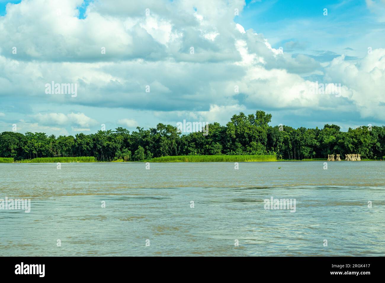 View of cloudy blue sky beautiful villages. Marvelous spring landscape at the village by the ...
