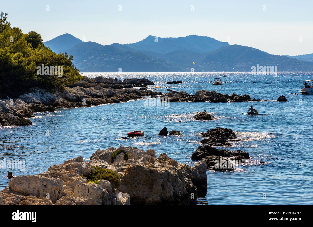 Cannes, France - July 31, 2022: Rocky coast with woods and forest of ...