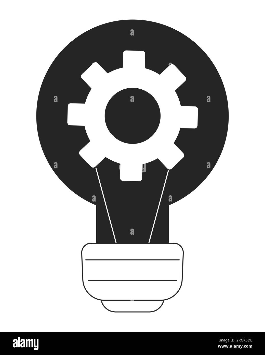 Light bulb with gear inside flat monochrome isolated vector object ...