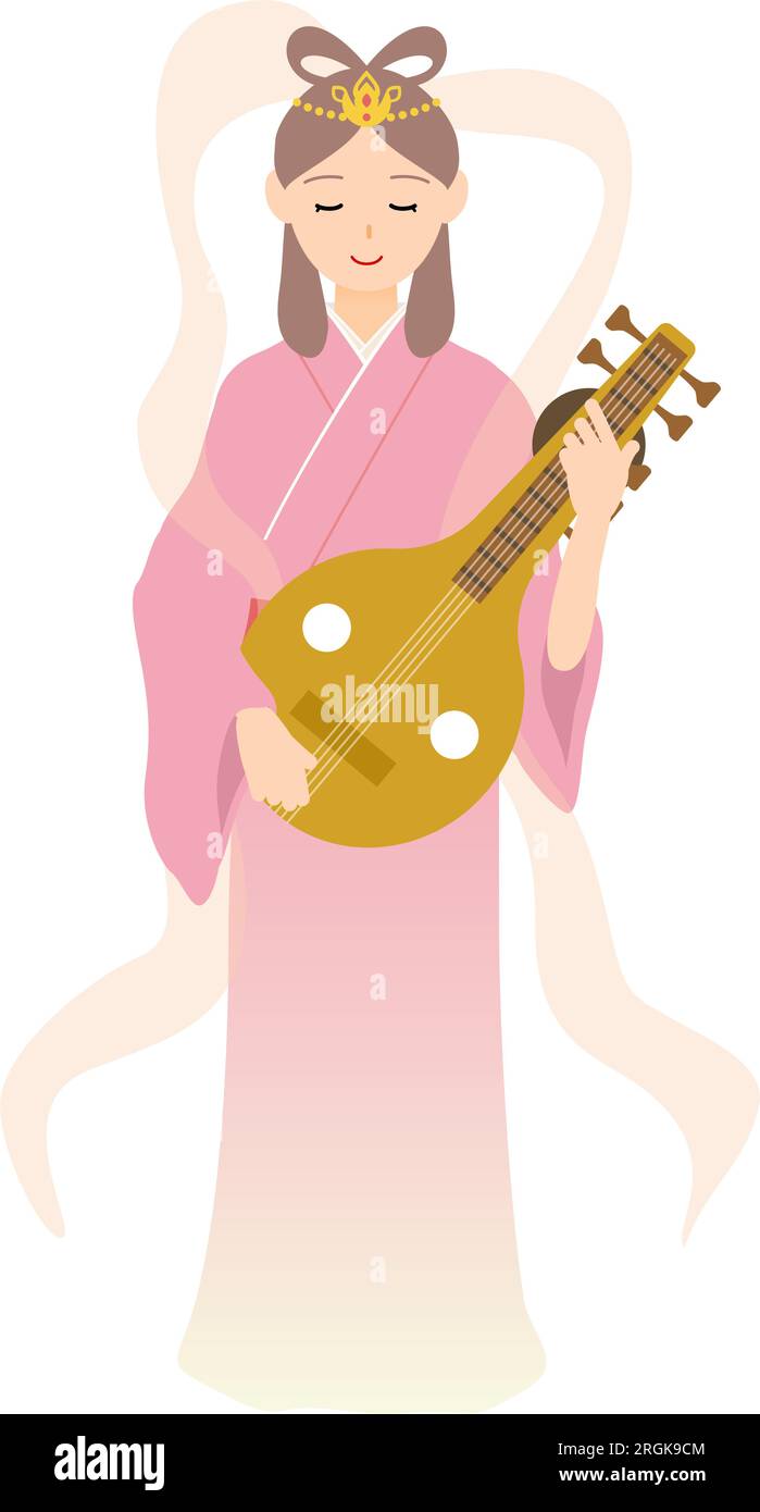 Cute and simple illustration of seven gods of good fortune Benzaiten ...