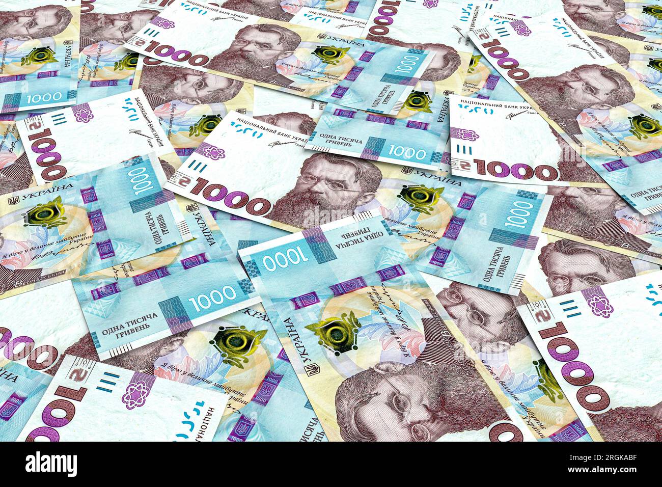 Stack of ukrainian money hryvnia (grivna, hryvna) with 1000 banknotes ...
