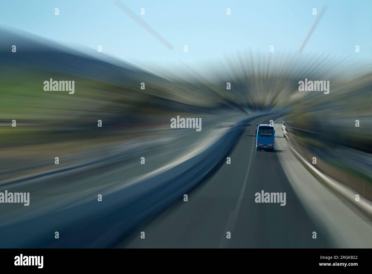 Tourist bus on a highway, motion blur effect Stock Photo - Alamy